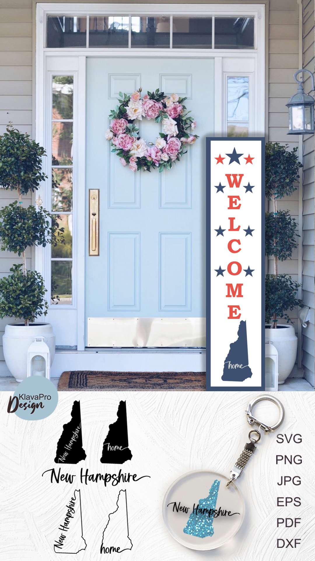 New Hampshire SVG. Keychain and Door Porch sign Templates