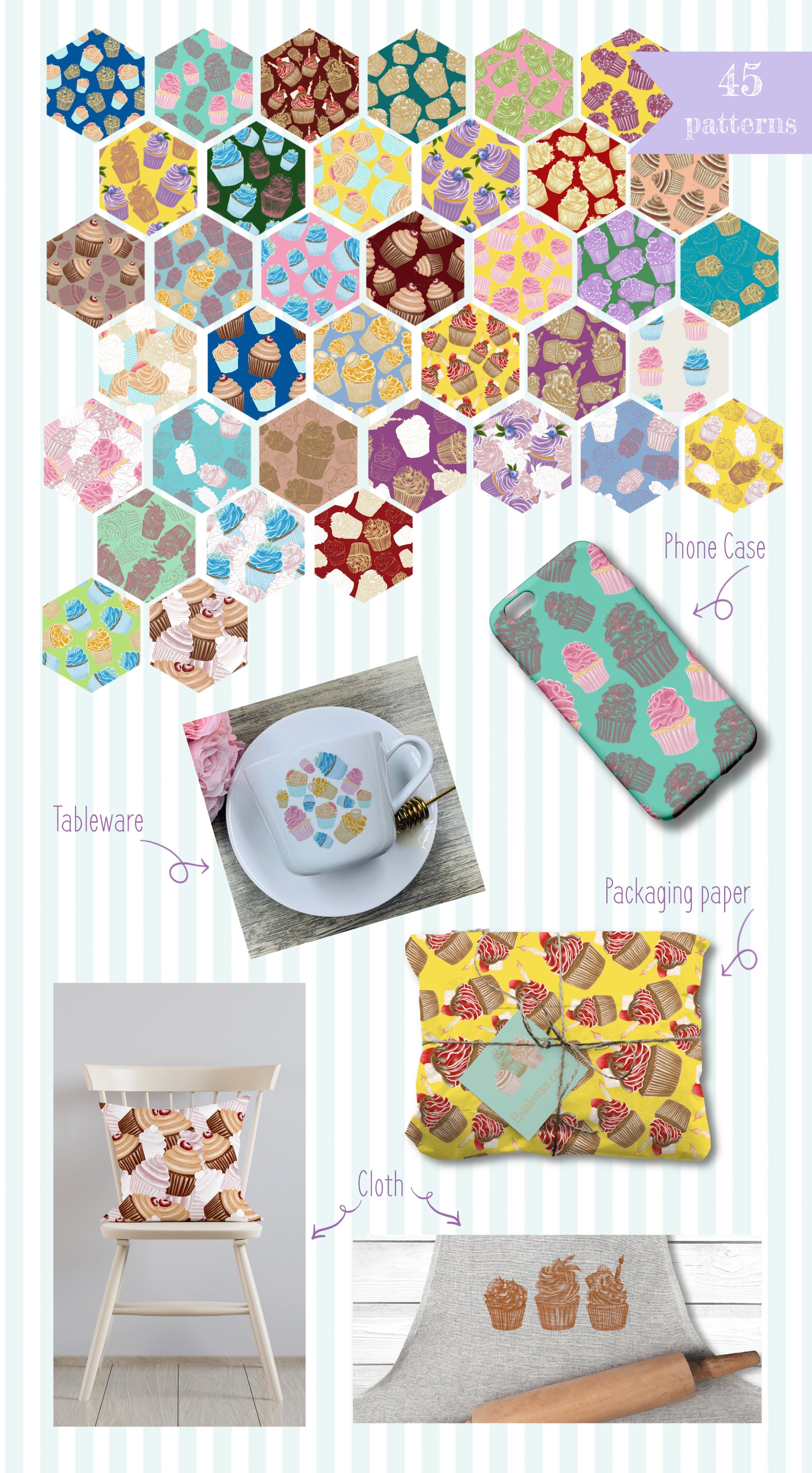 Set of "Bright and cute cupcakes"