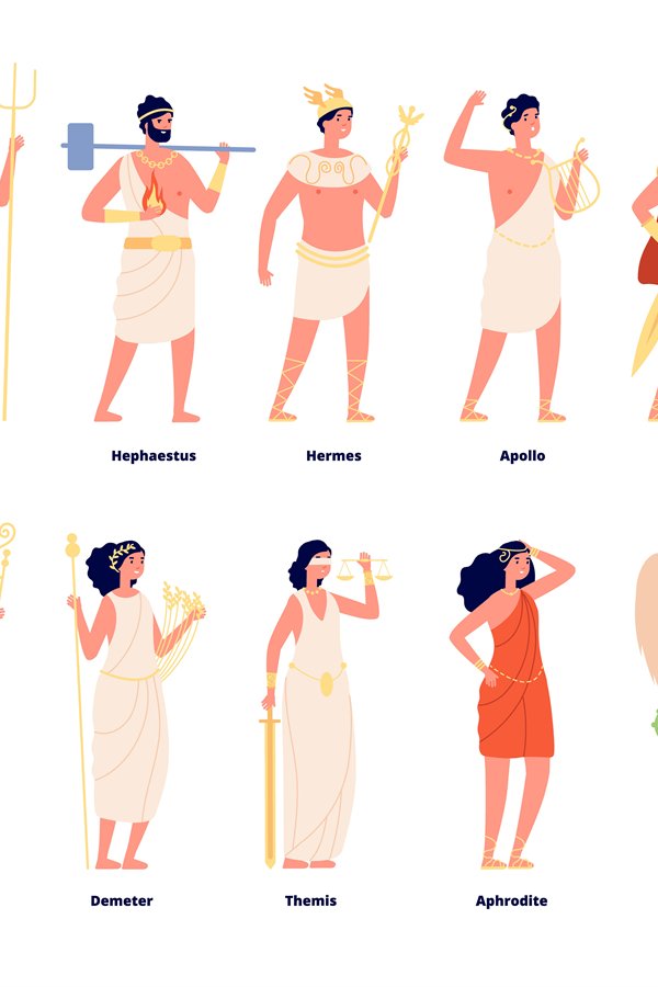 Greek mythology. Olympian gods, goddess. Roman myths charact
