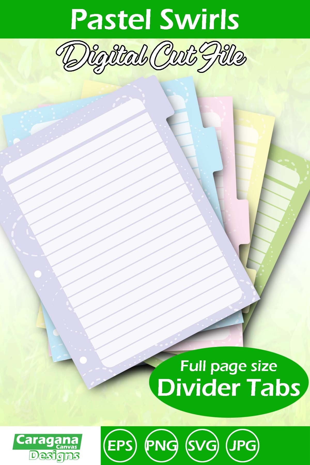 Pastel Swirls, full page divider tabs, with lines