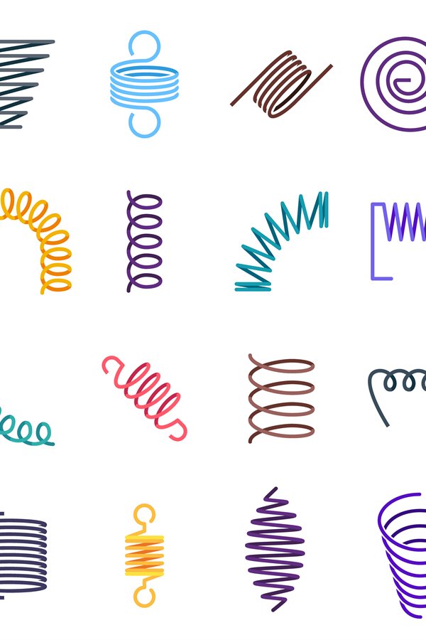Color coil spirals. Metal coils, flexible wire springs and s
