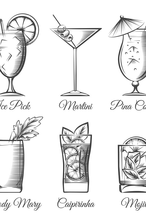 Engraving cocktails vector