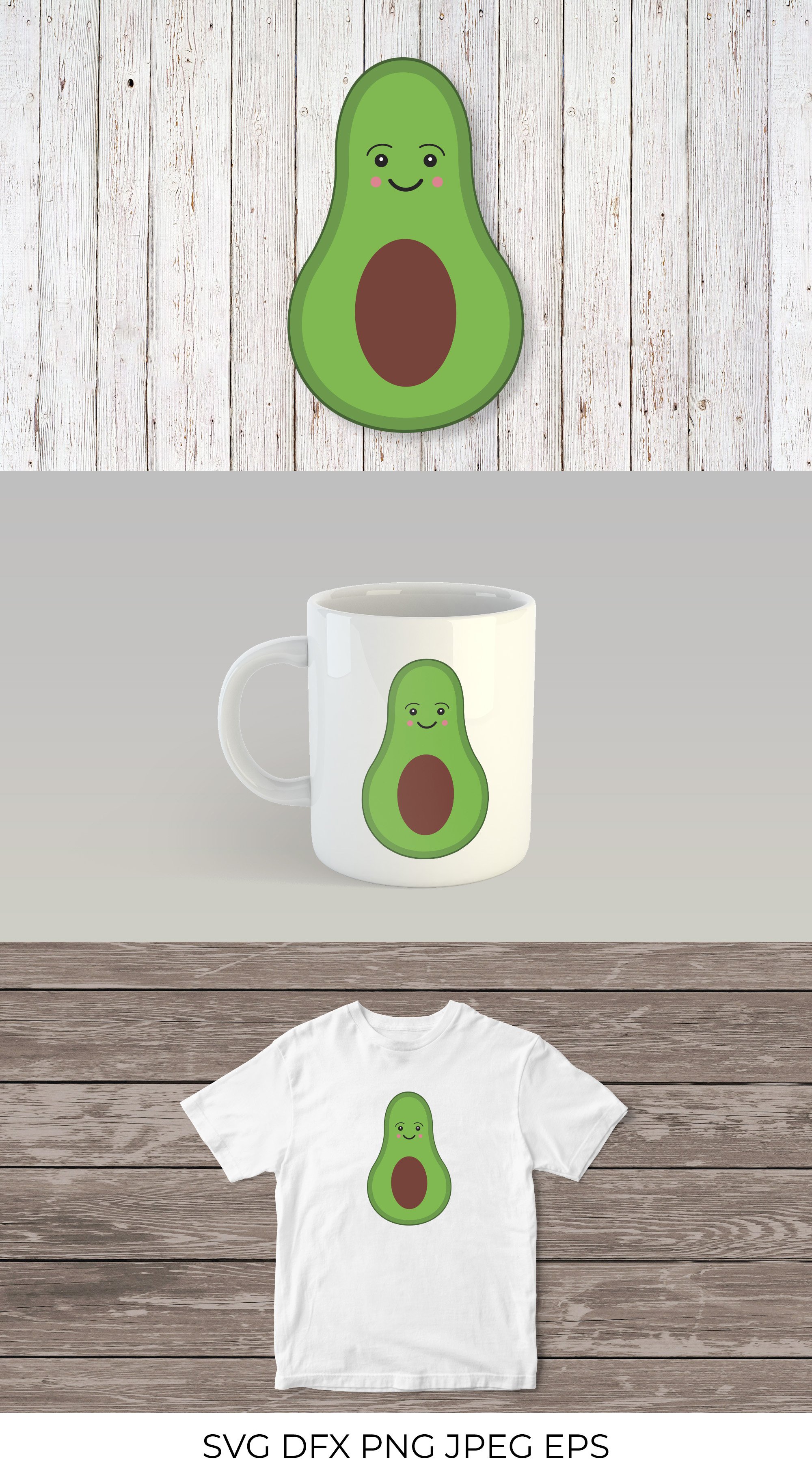 Cute cartoon avocado SVG. Smiling fruit character.