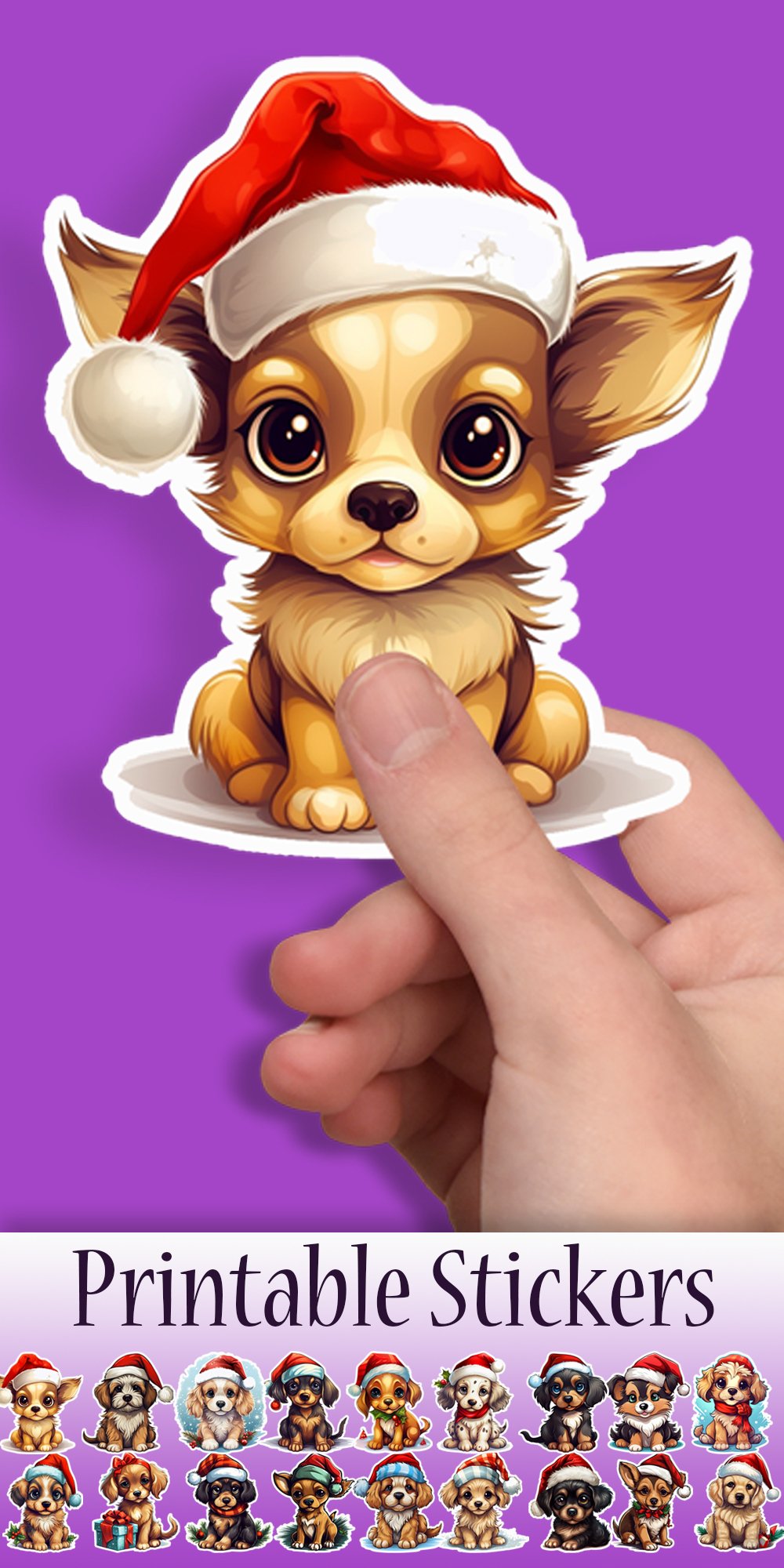 Christmas Stickers Printable - 40 Dogs wearing Santa Hats