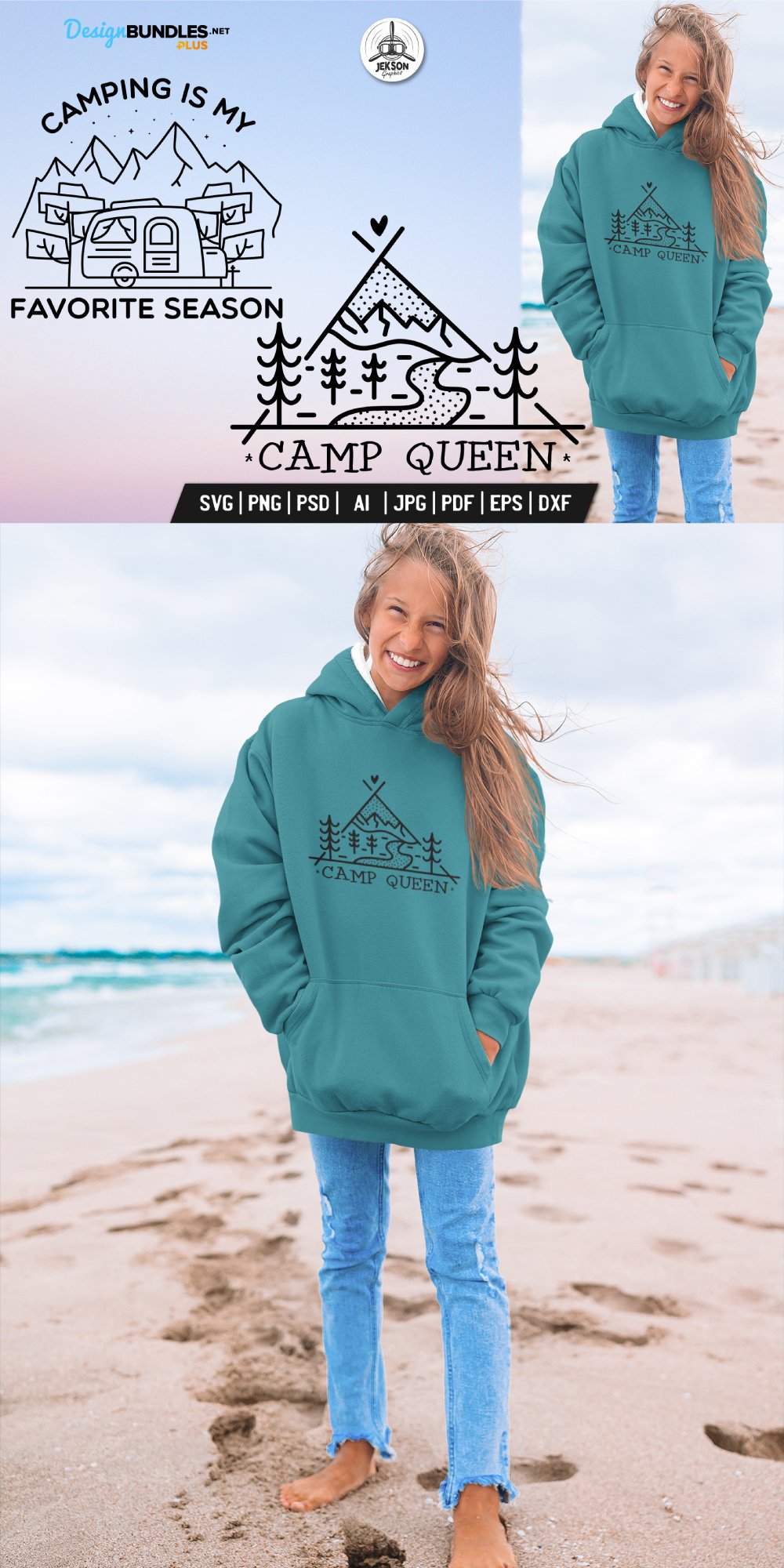 Camping Tshirt | SVG Cut File - Camp Queen with RV Trailer