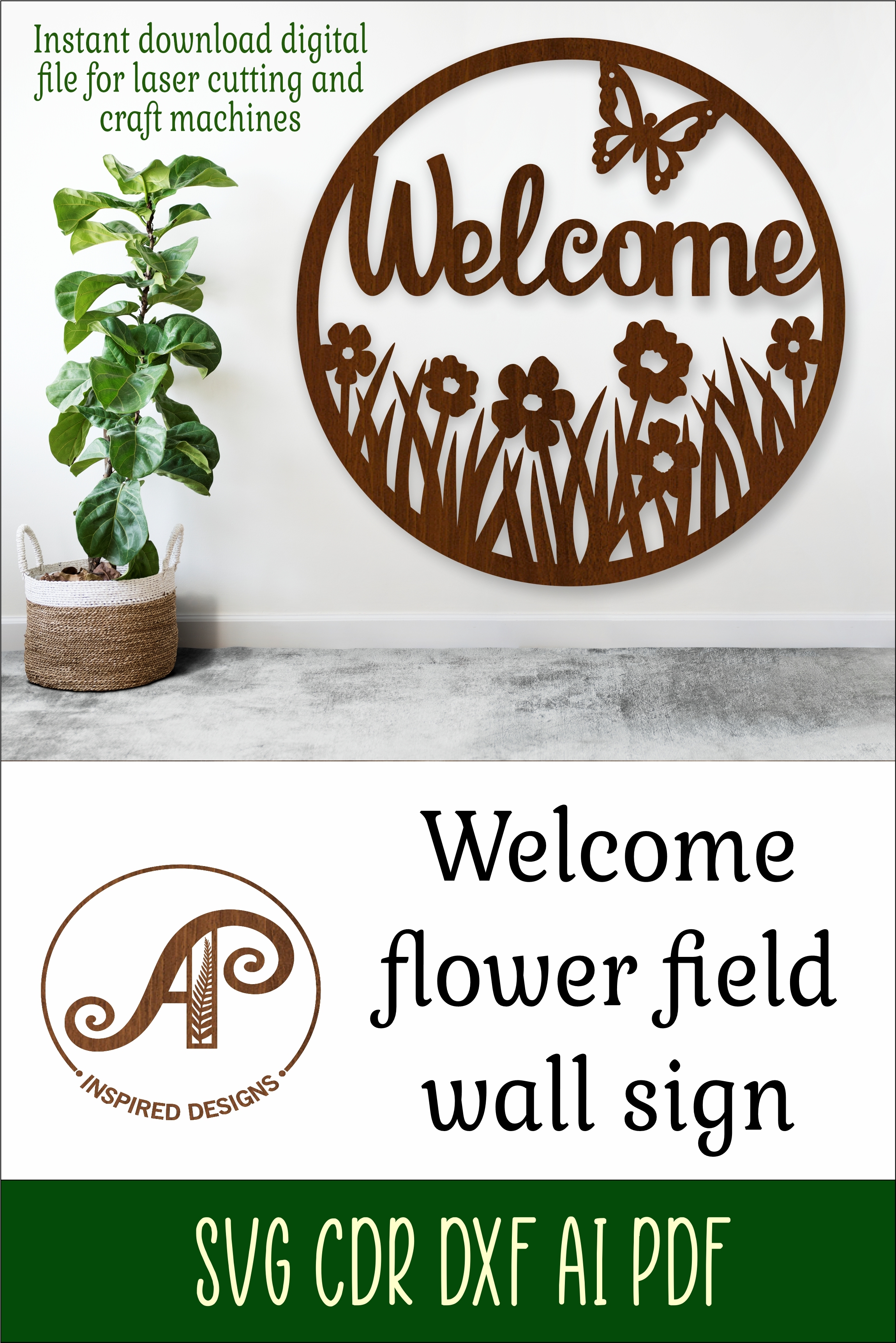 Welcome flower wall sign, SVG file. vector sign