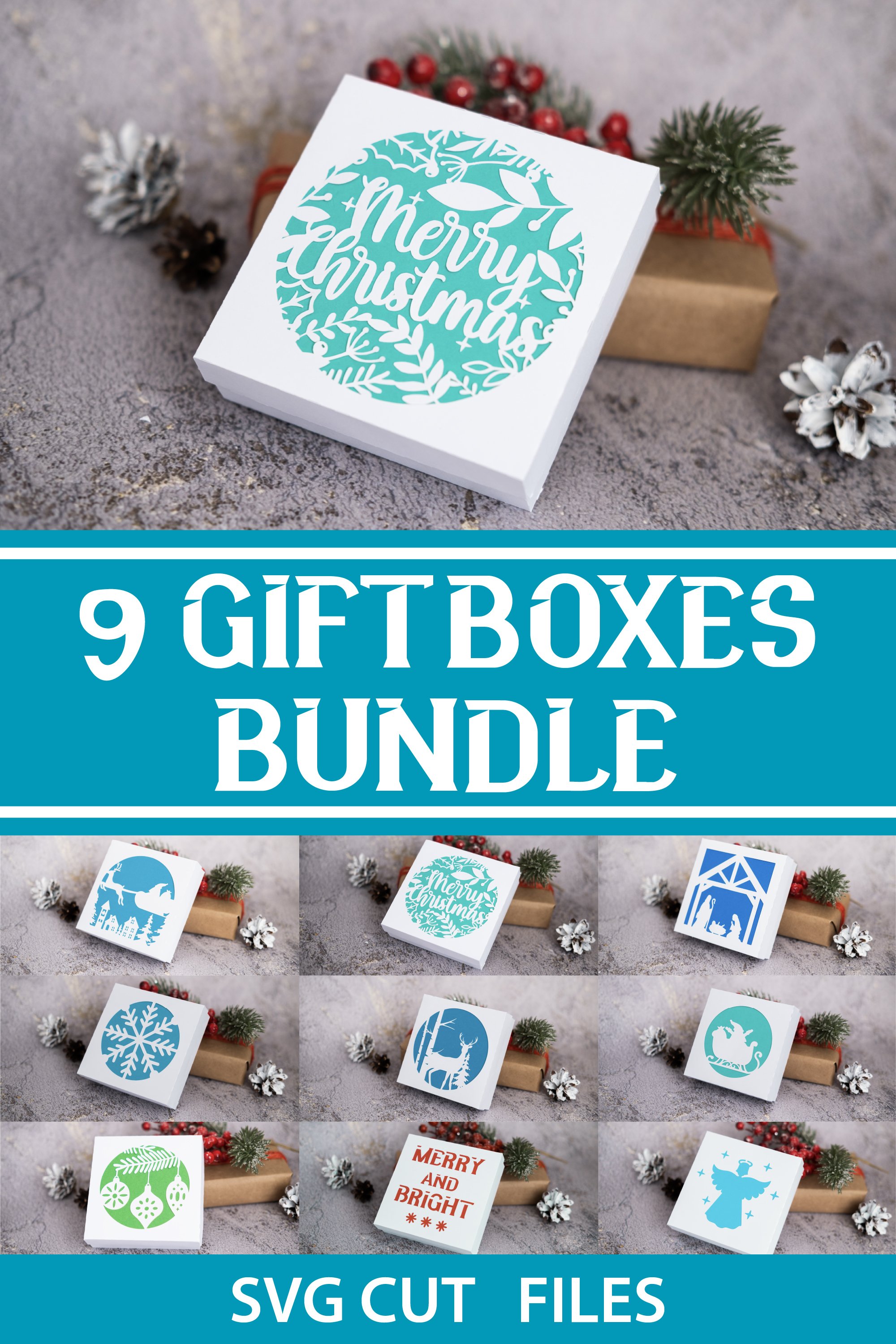9 Christmas Gift Boxes bundle SVG I Christmas treat box SVG