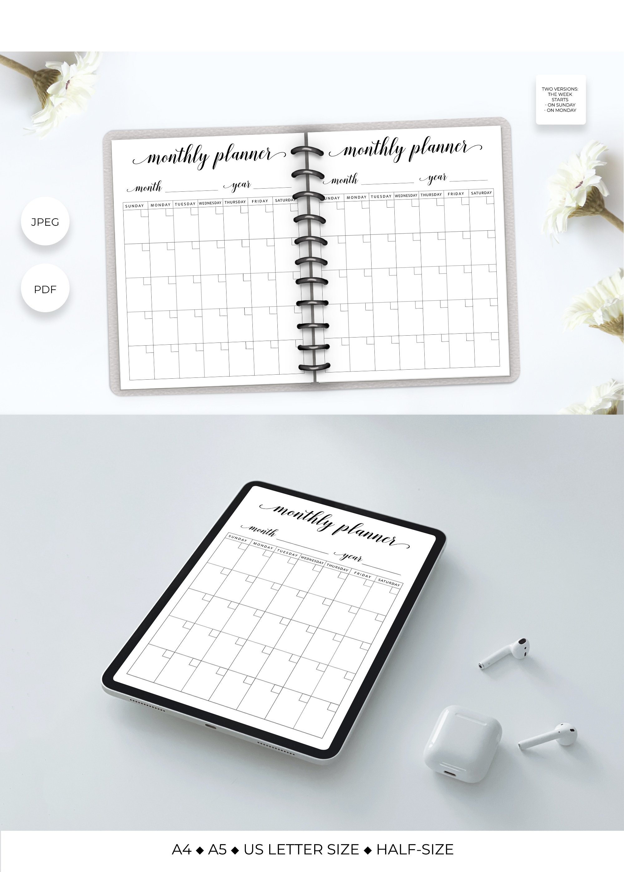 Monthly Planner Page Printable. Planner insert. KDP interior