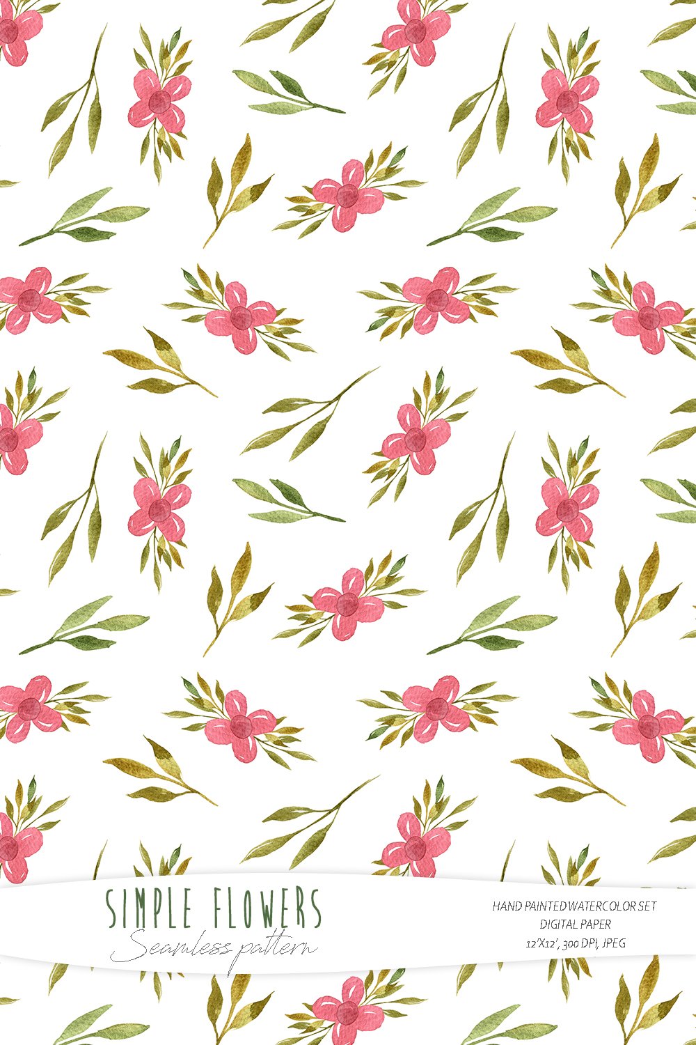 Watercolor simple floral seamless patterns / digital paper