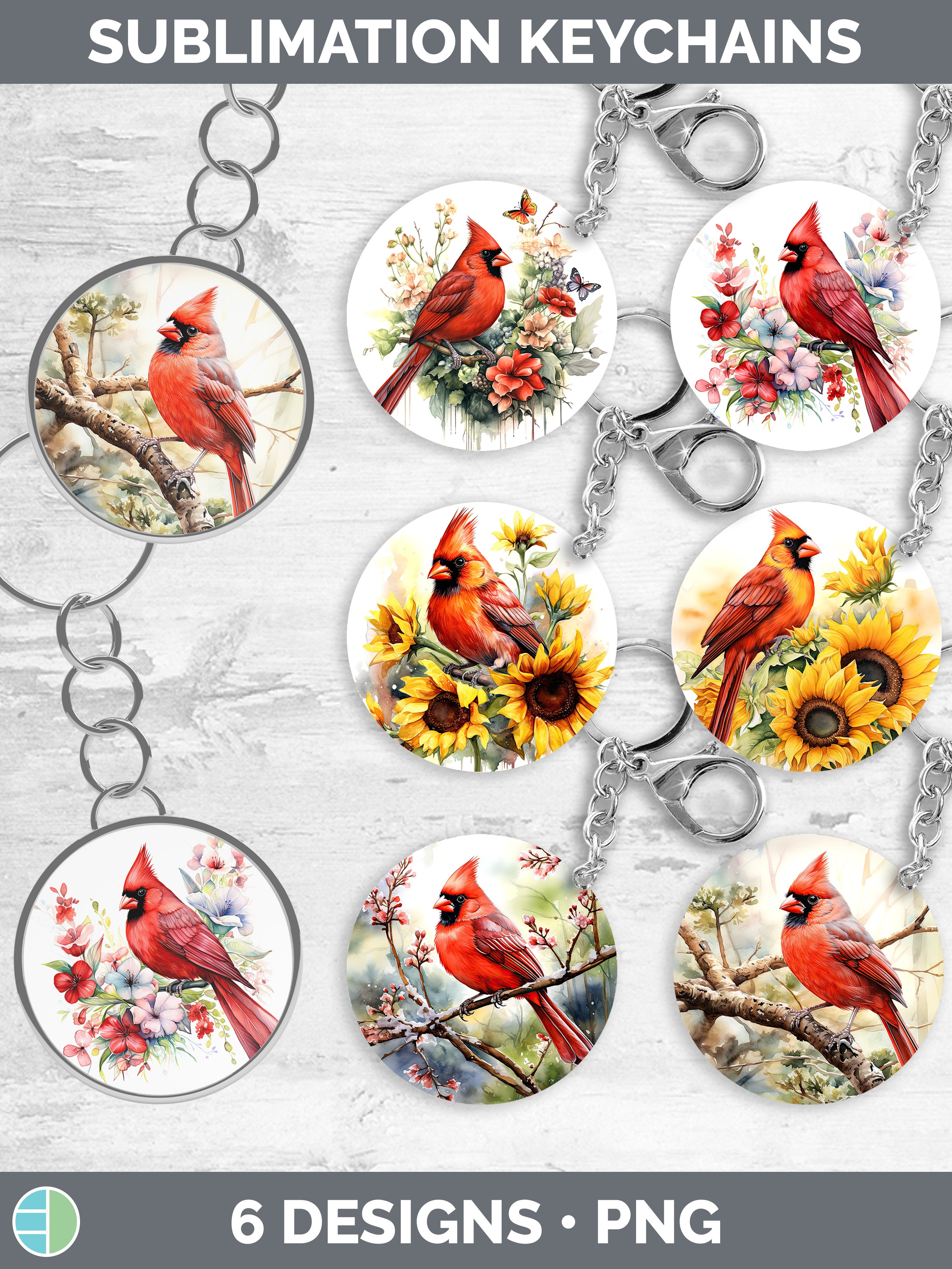 Pretty Cardinal Bird Keychain | Bundle Keyring Designs