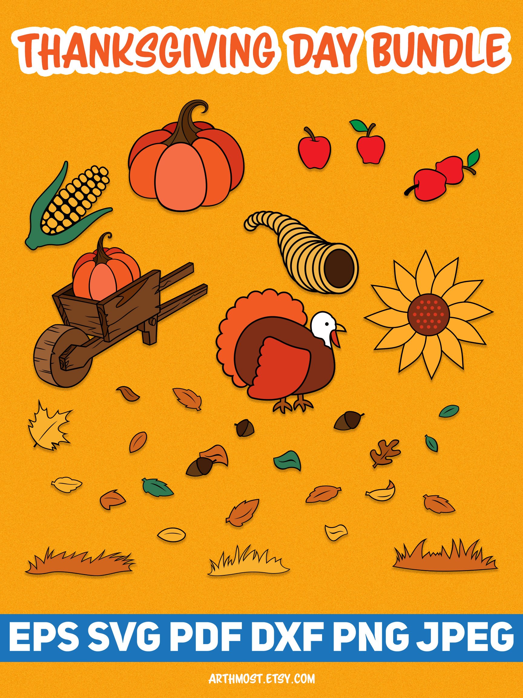 Thanksgiving Day Harvest Clipart Bundle, Simple Thanksgiving