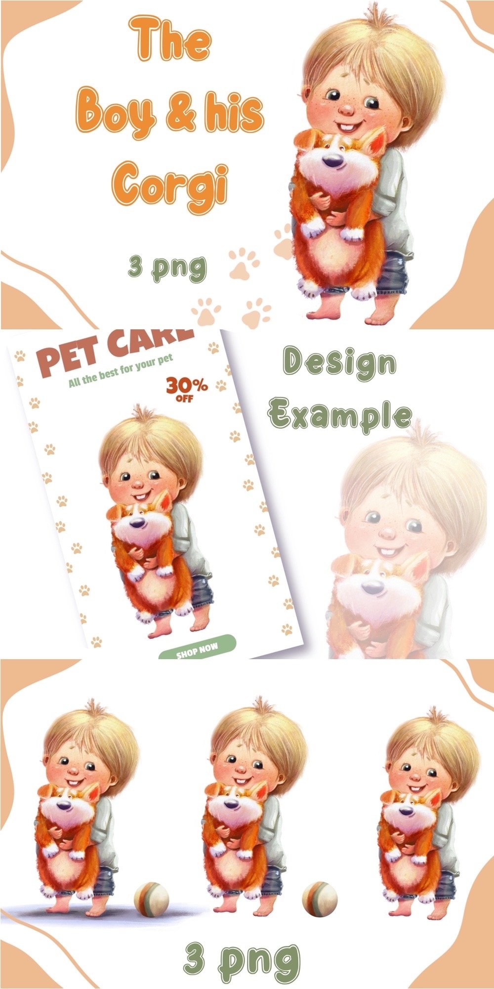 Corgi Dog and Boy, Character Clipart, PNG, Cute Corgi Kid