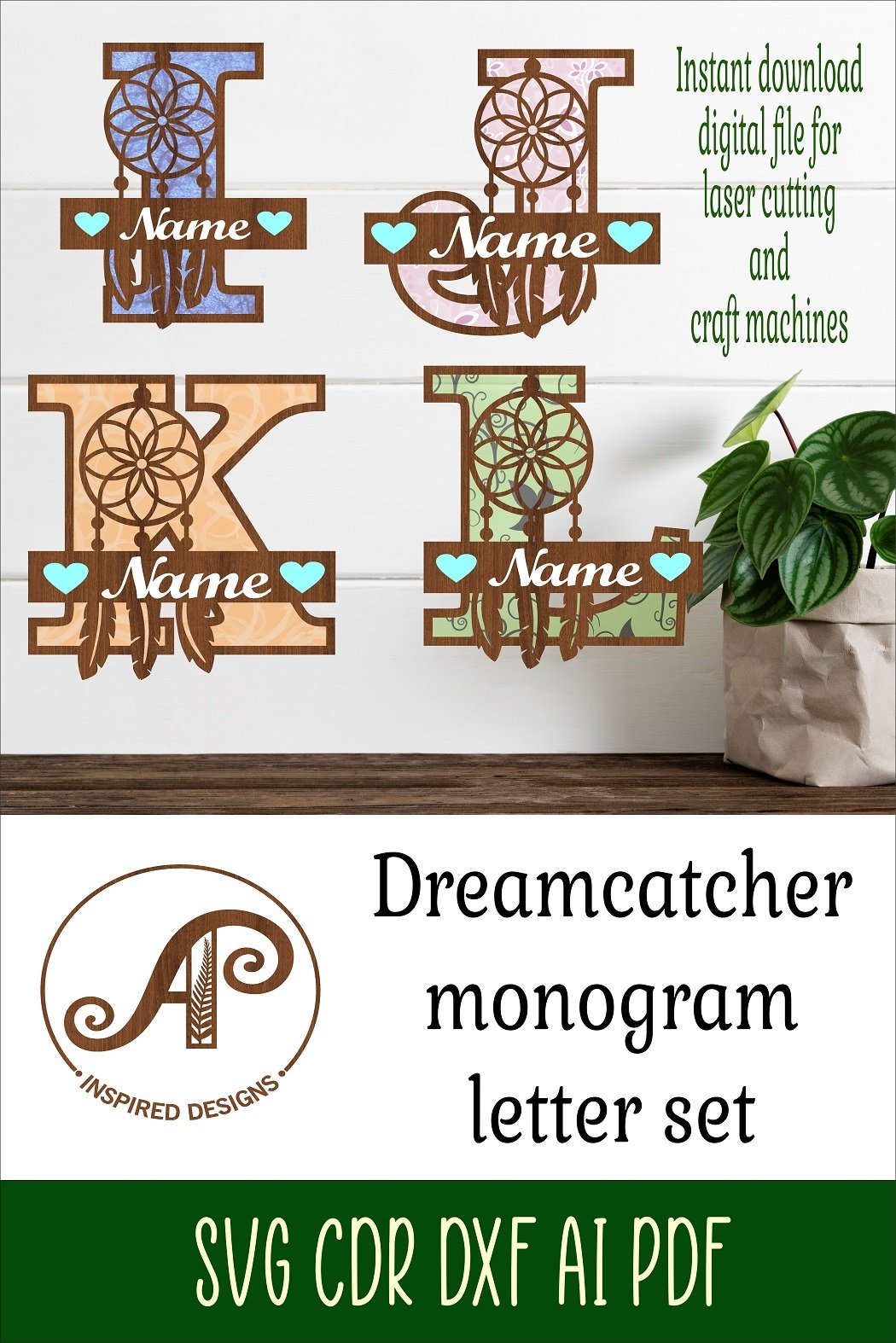 Dreamcatcher monogram letter bundle Name signs SVG 3 layer