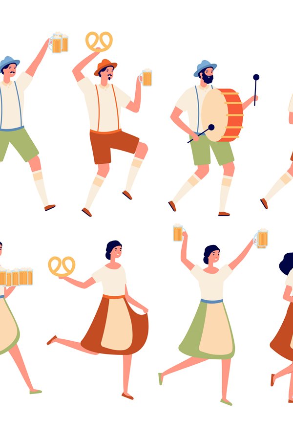 Oktoberfest characters. Autumn traditional beer festival, pe