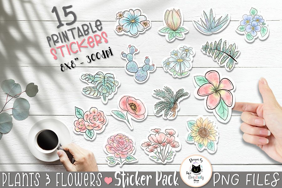 Botanical Floral Printable Sticker Pack | 15 Plant Stickers