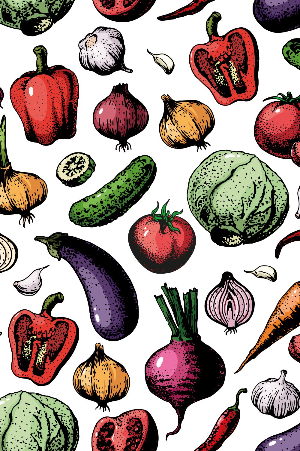 Set of Vegetables 4 Seamless Patterns Vegetables EPS PNG JPG