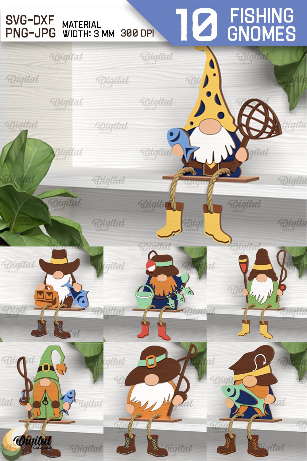 Fishing Gnomes Laser Cut Bundle. Gnomes Shelf Sitter SVG