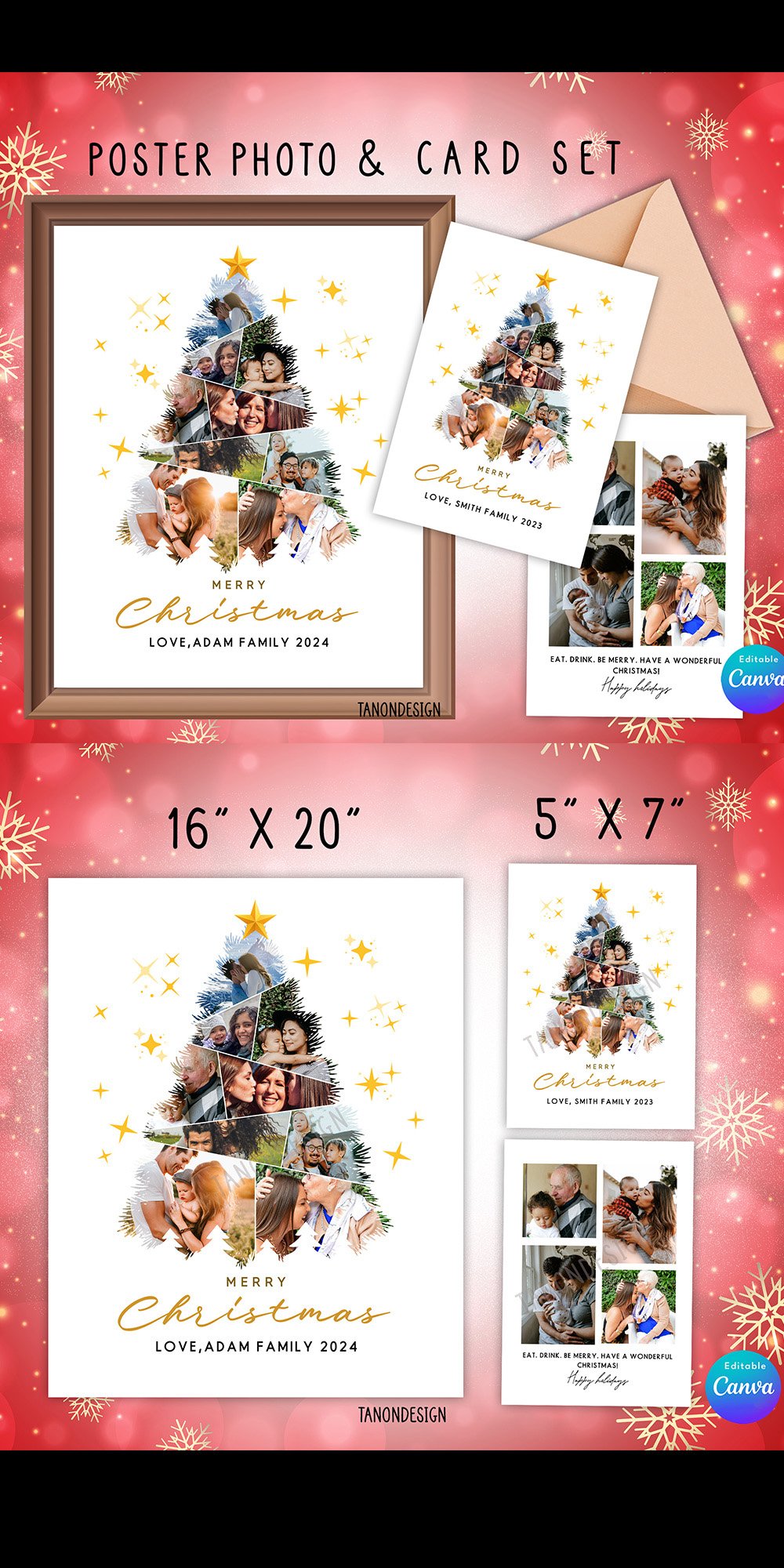 Editable Christmas Photo Collage Card Printable, Editable Fa