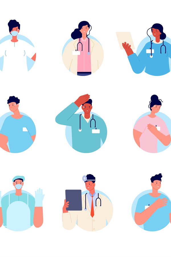 Doctor avatars. Health nurse portrait, doctors medical team.
