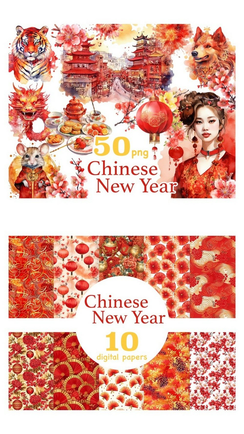 Chinese New Year Digital Papers | China Background