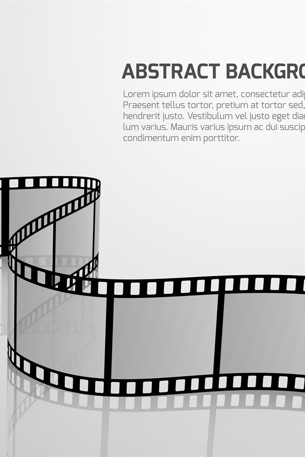Vector cinema movie background with retro film strip roll
