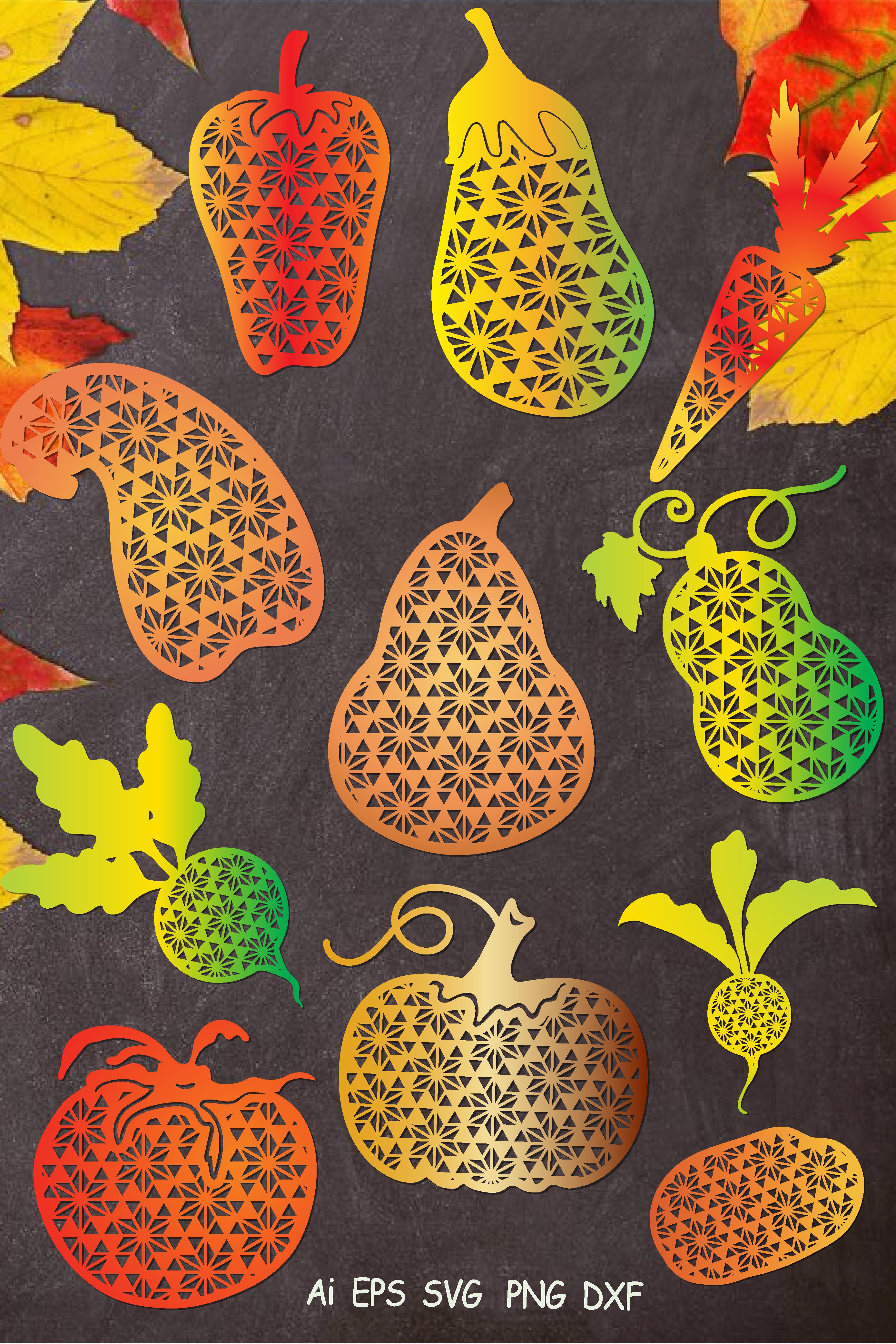 Vegetables with geometric patterns for cutting