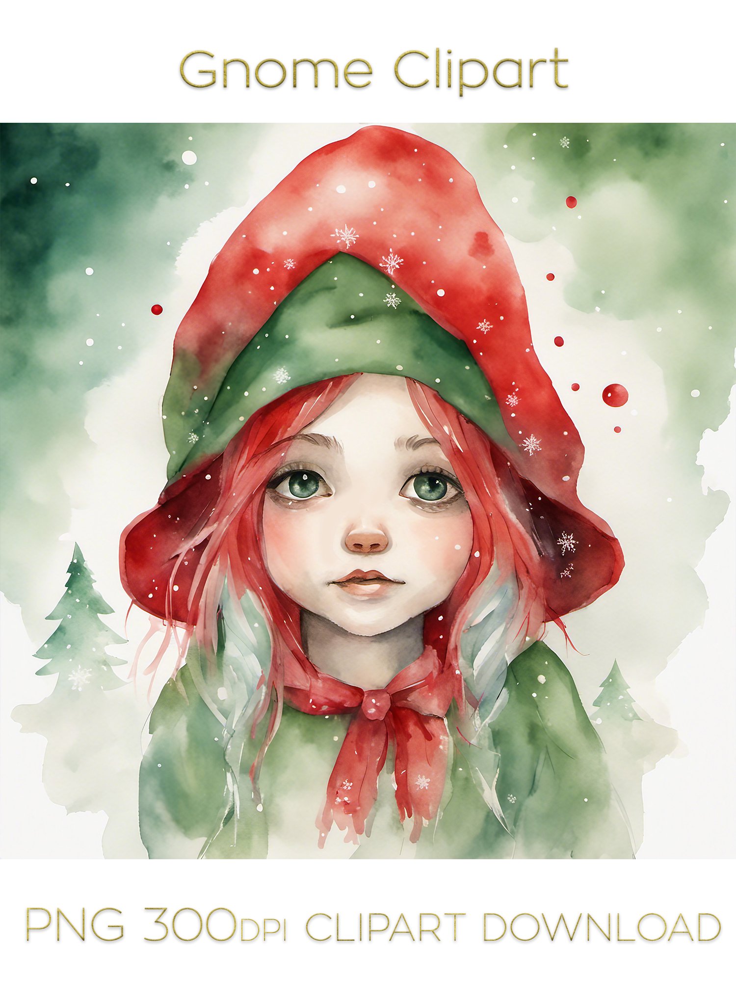 Gnome Girl Clipart Watercolor Christmas gnomes PNG (2796892)