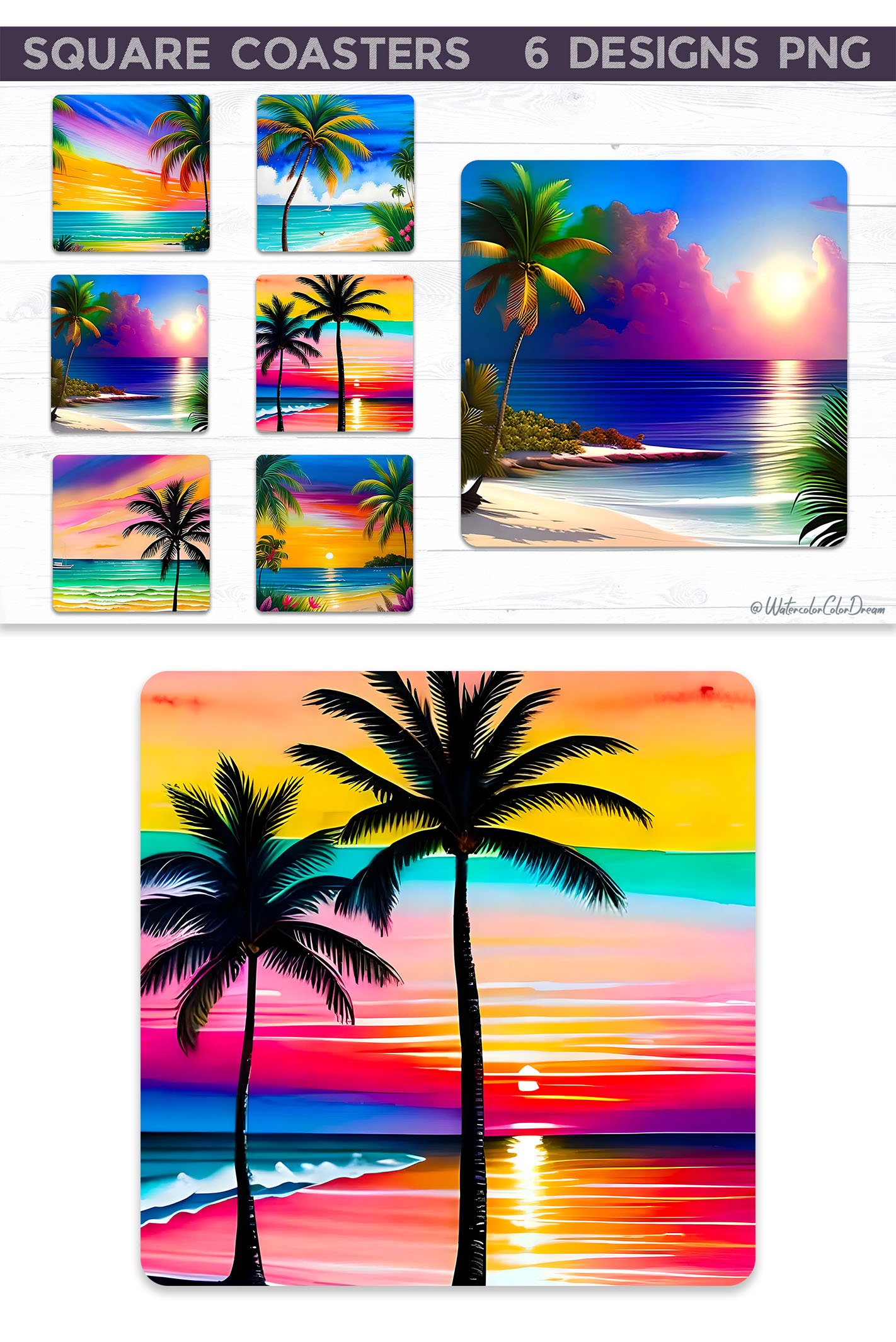 Beach Sunset Square Coaster | Tropical Coasters