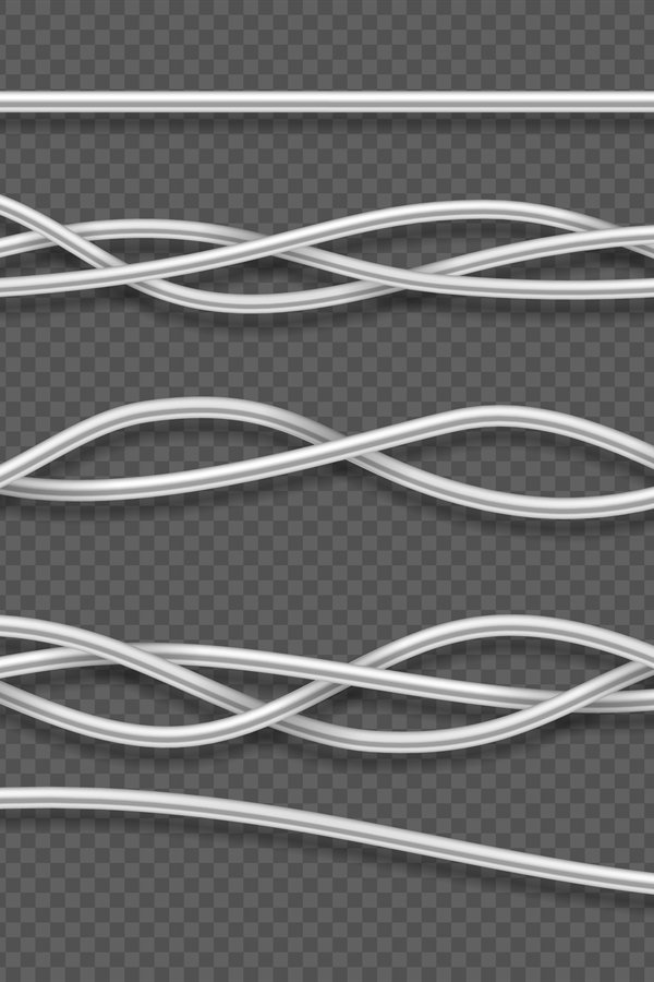 Electric cables. Realistic electrical white industrial wires