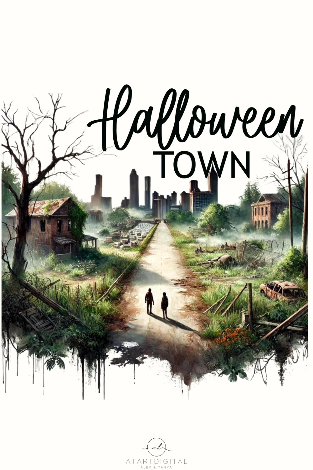 Halloween Town PNG, Digital Download, Watercolor Sublimation