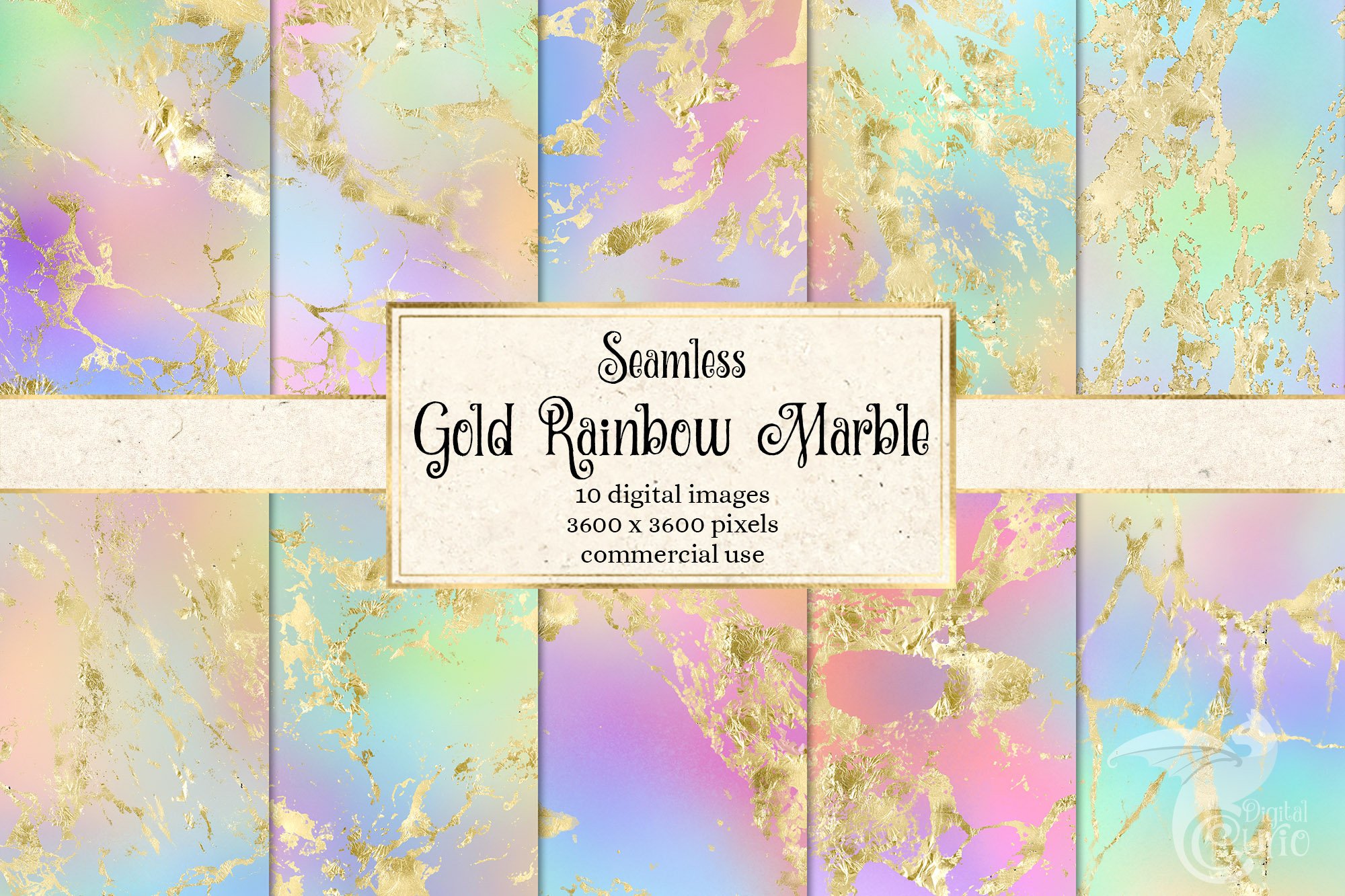 Gold Rainbow Marble Digital Paper