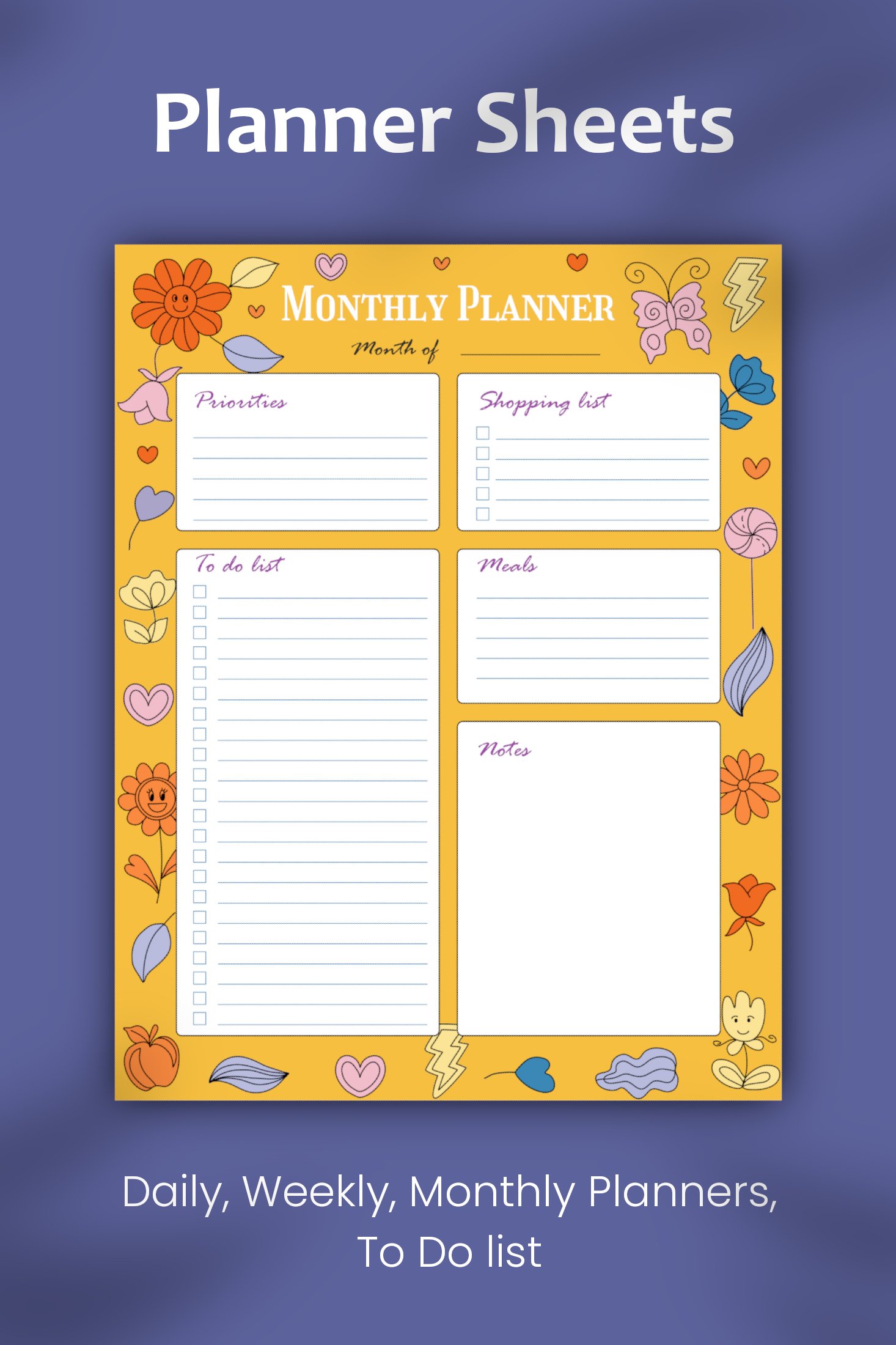 Planner sheets. Daily, Weekly Organizer, To do list PDF