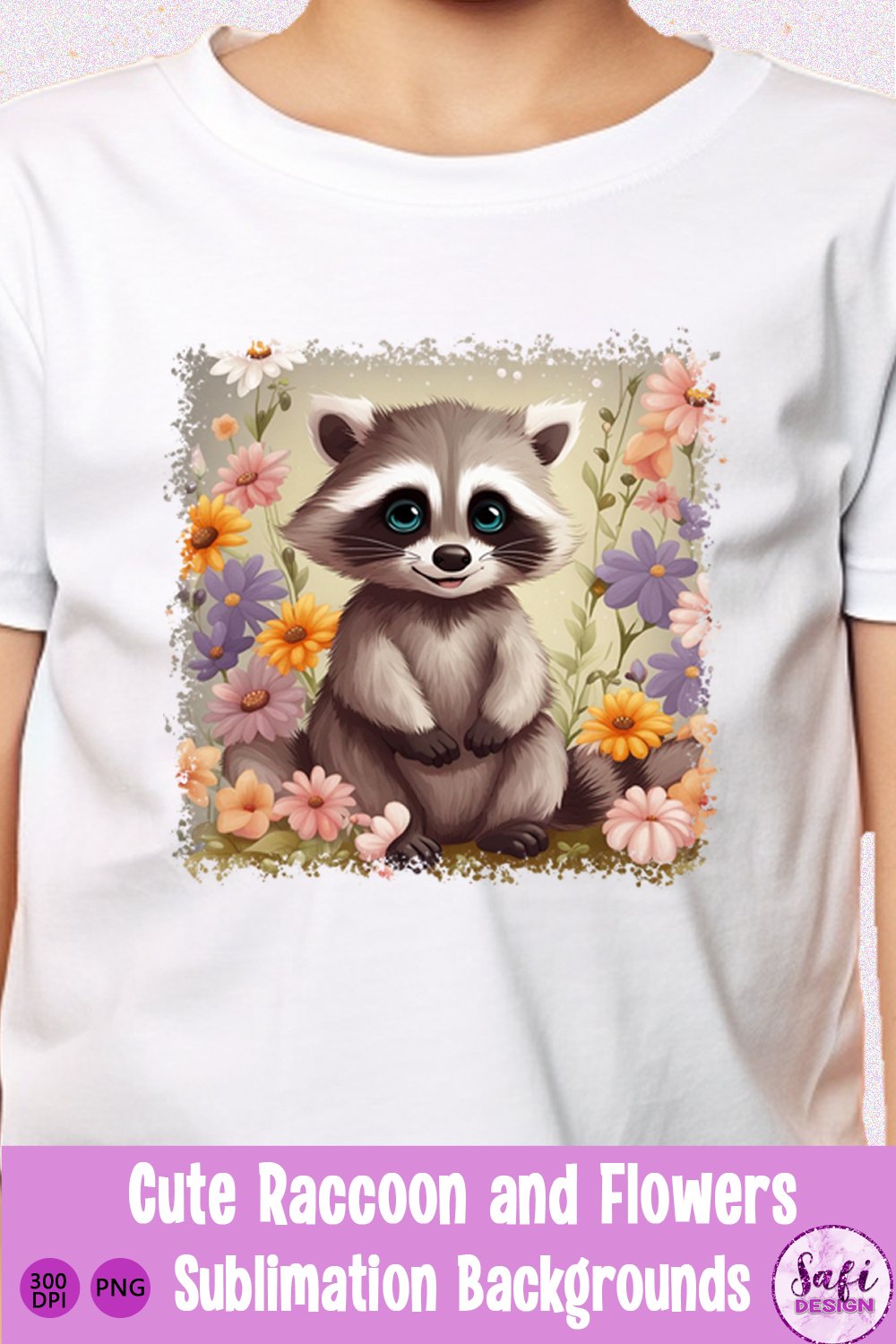 Cute Raccoon and Flowers Sublimation Background