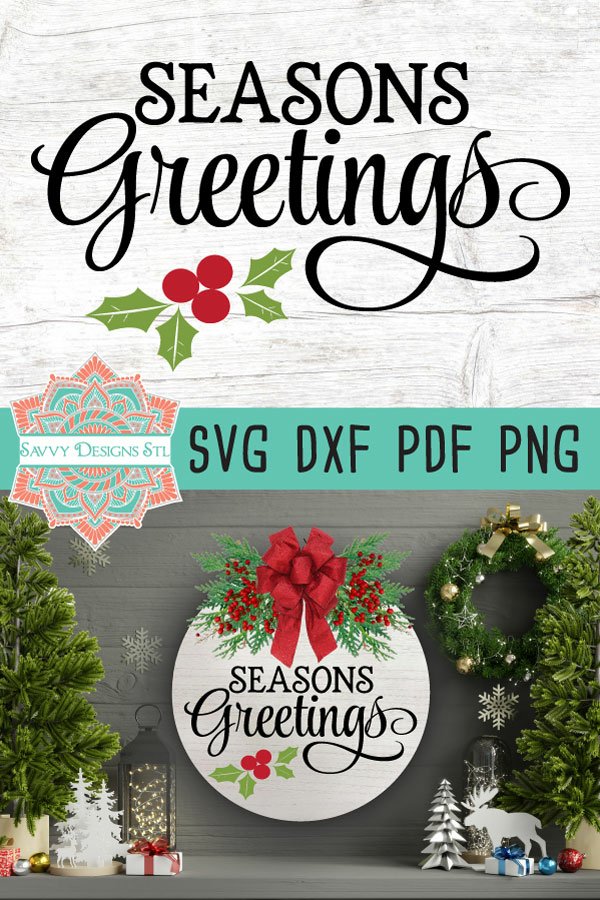 Seasons Greetings Christmas Round Sign Cut File