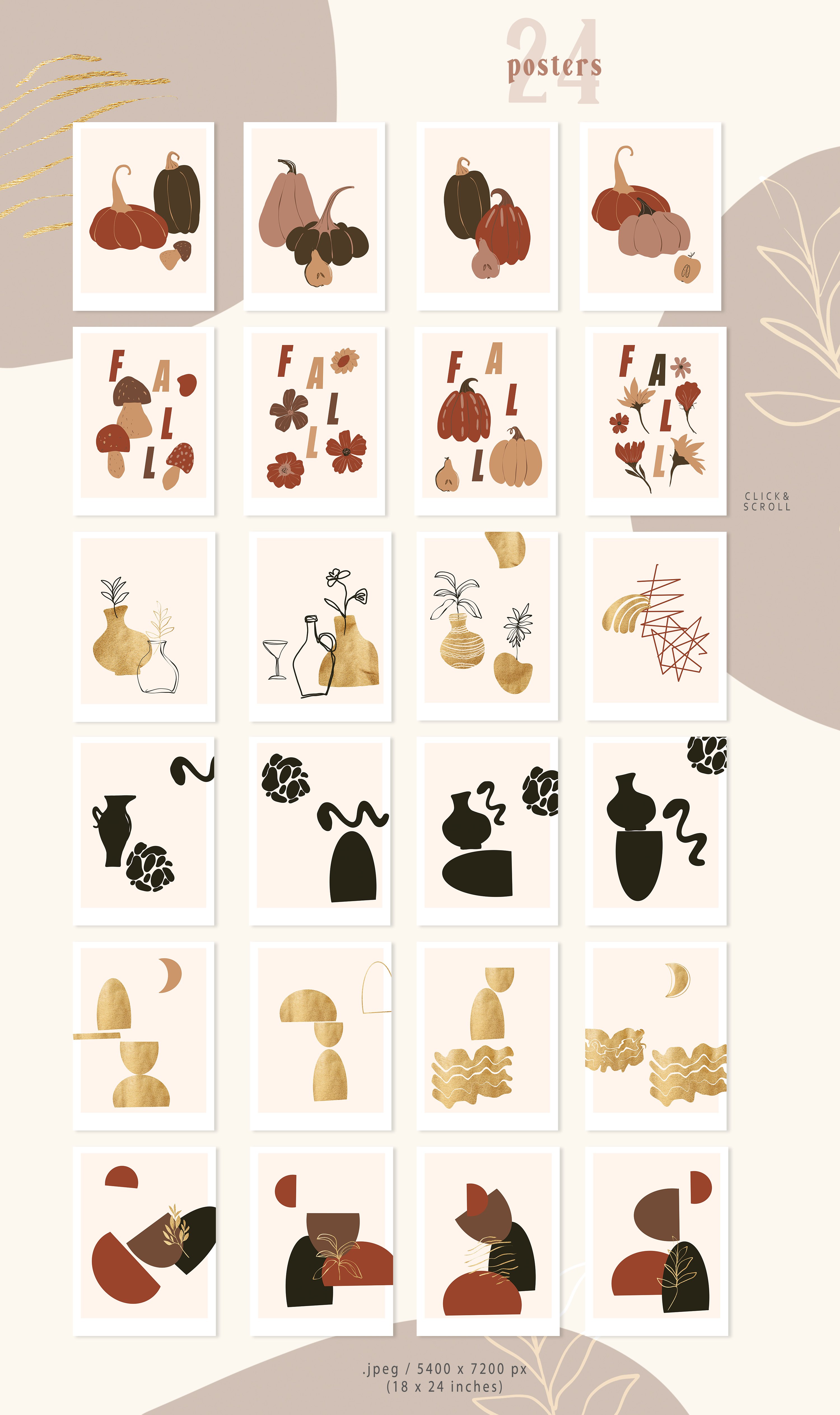 Abstract fall line art printable posters bundle