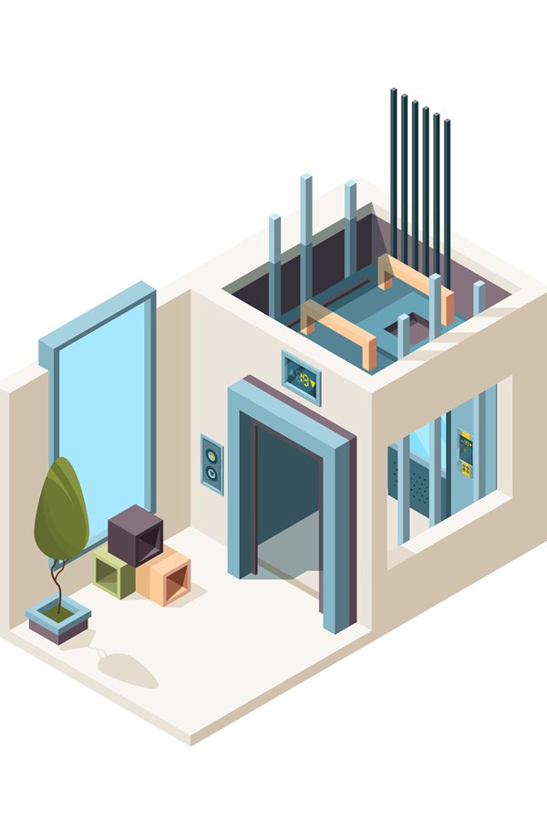 Elevator room. Building machine hall elevator cabin mechanis