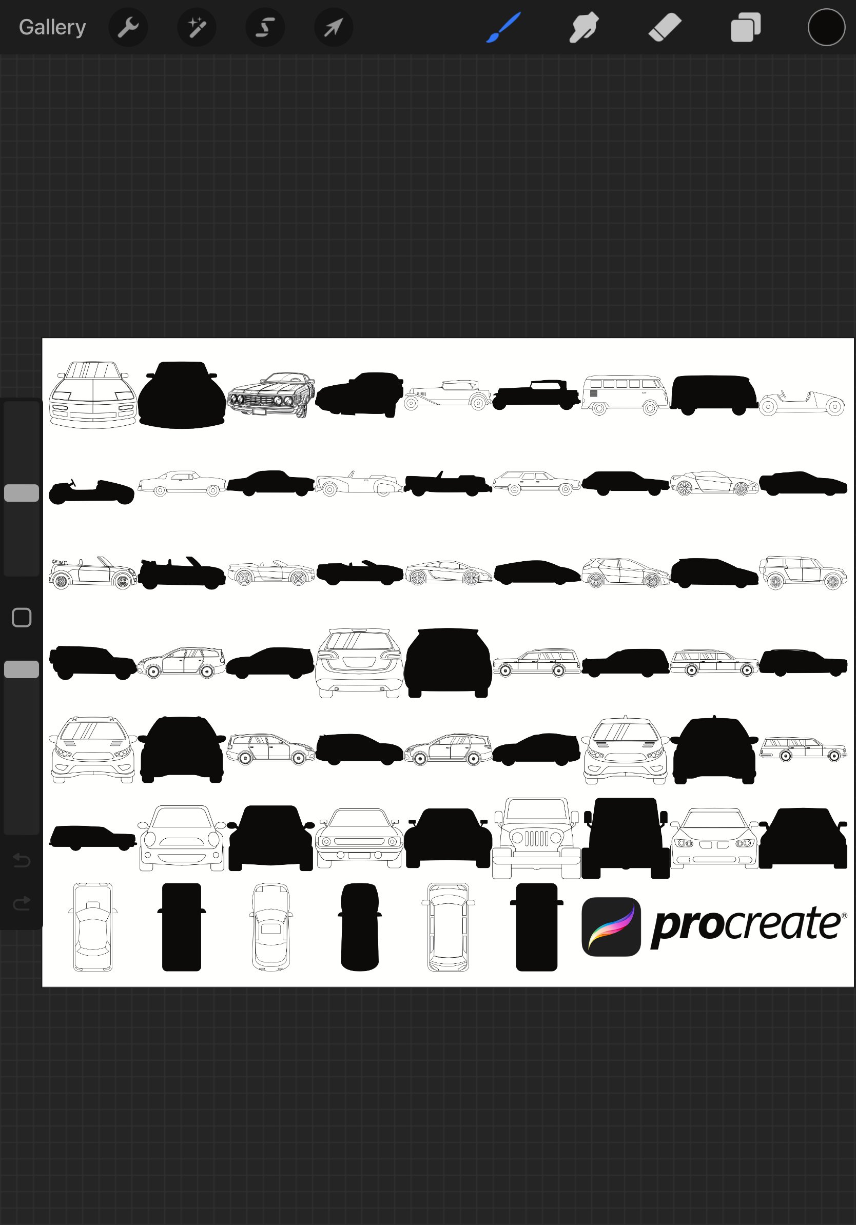 Cars Outlines & Silhouettes Set 1 Procreate Brush Stamps, 60