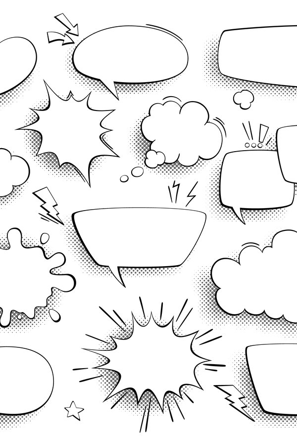 Speech bubbles. Cartoon comics talk, think and sound effects