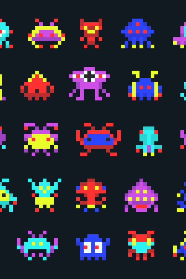 Space aliens vintage video computer arcade game pixel vector