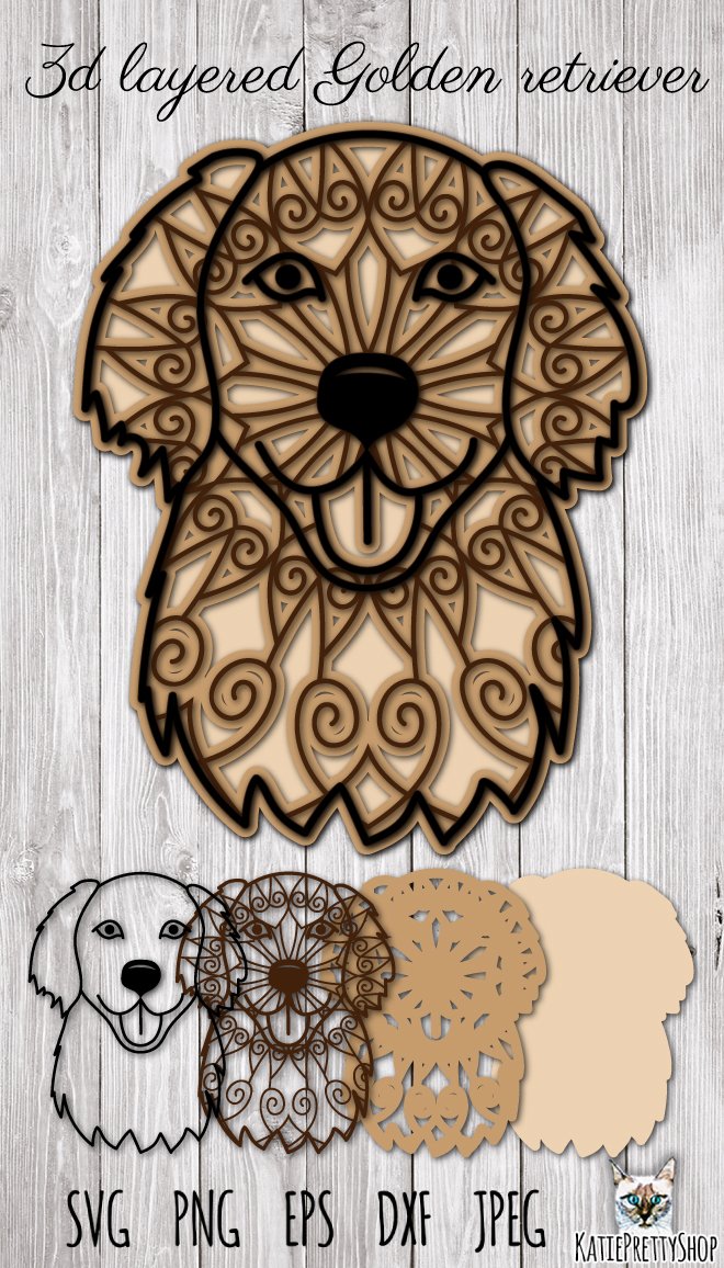 3d layered Golden retriever svg, multilayered dog cut file.