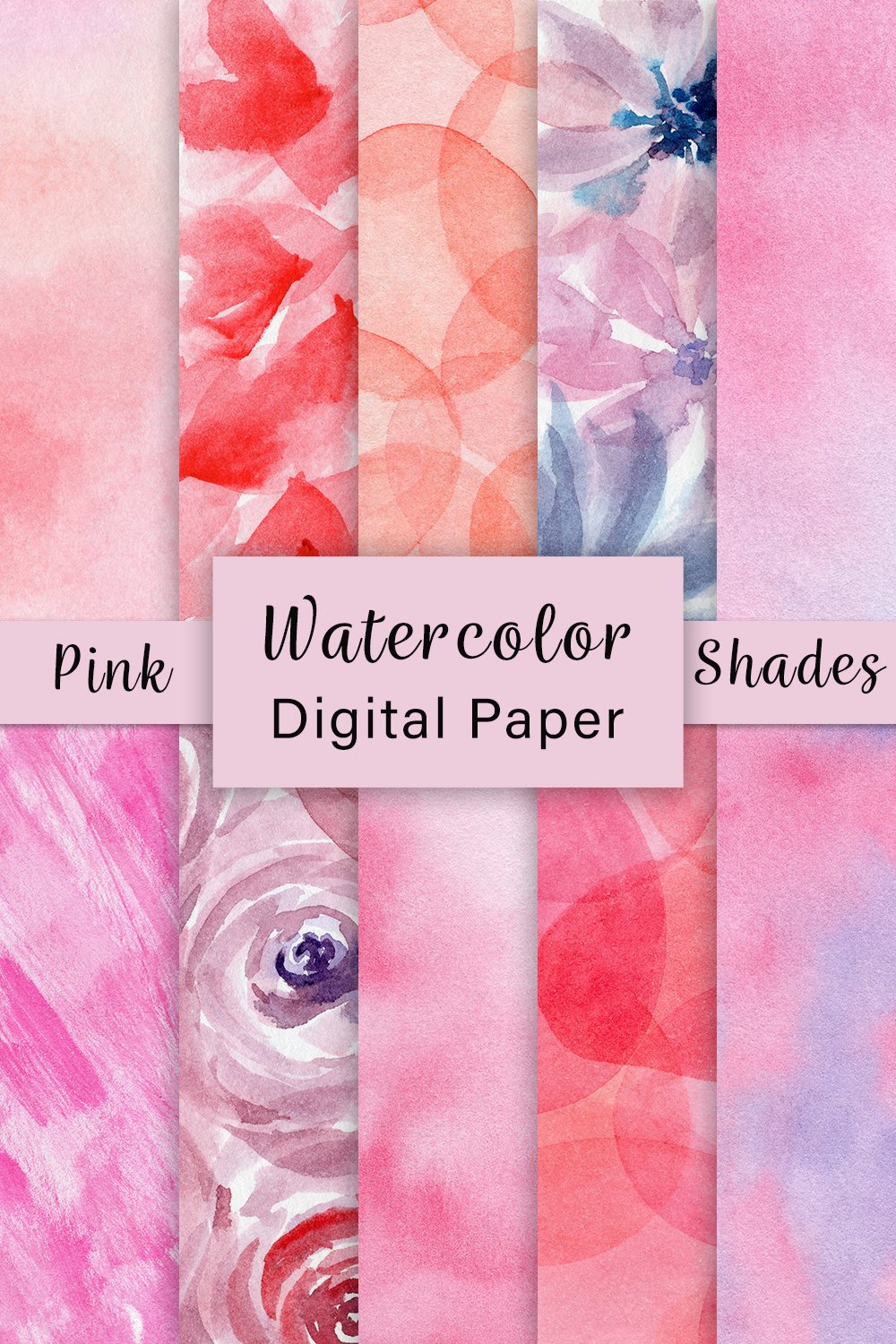 Watercolor Digital Paper, Scrapbooking Paper, Pink Tones