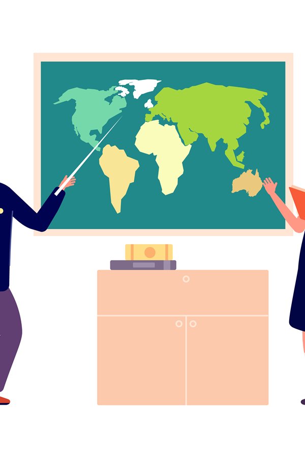 Geography lesson. Children back to school concept, young stu