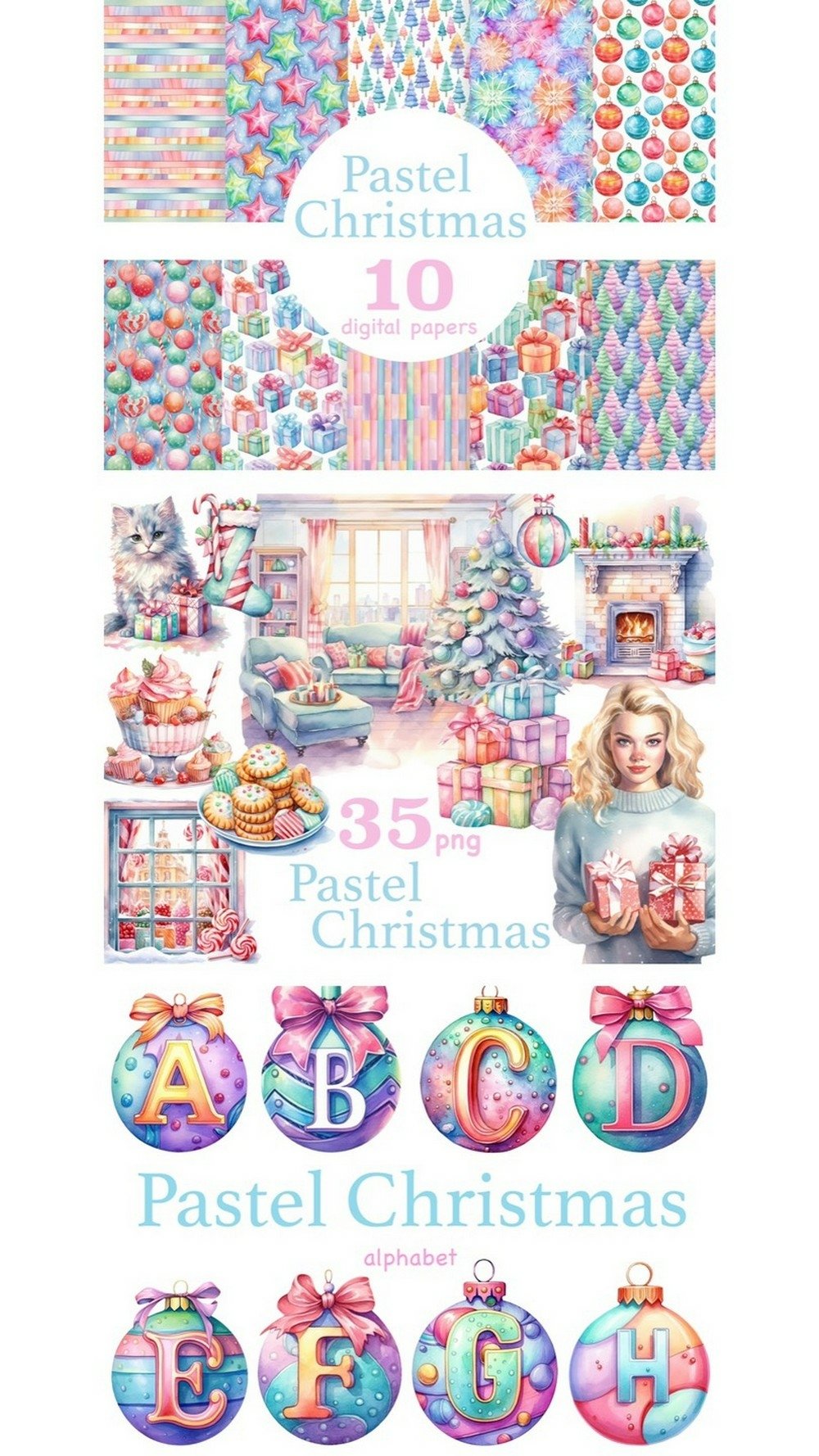 Pastel Christmas PNG | Xmas Clipart Bundle
