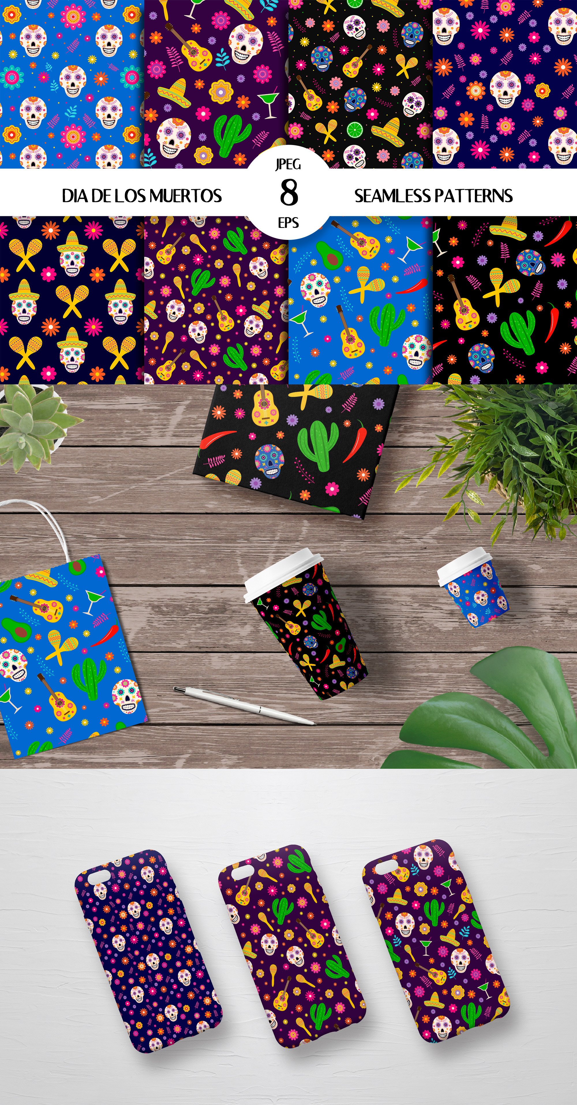 Dia De Los Muertos Seamless Patterns. Mexican Digital Paper