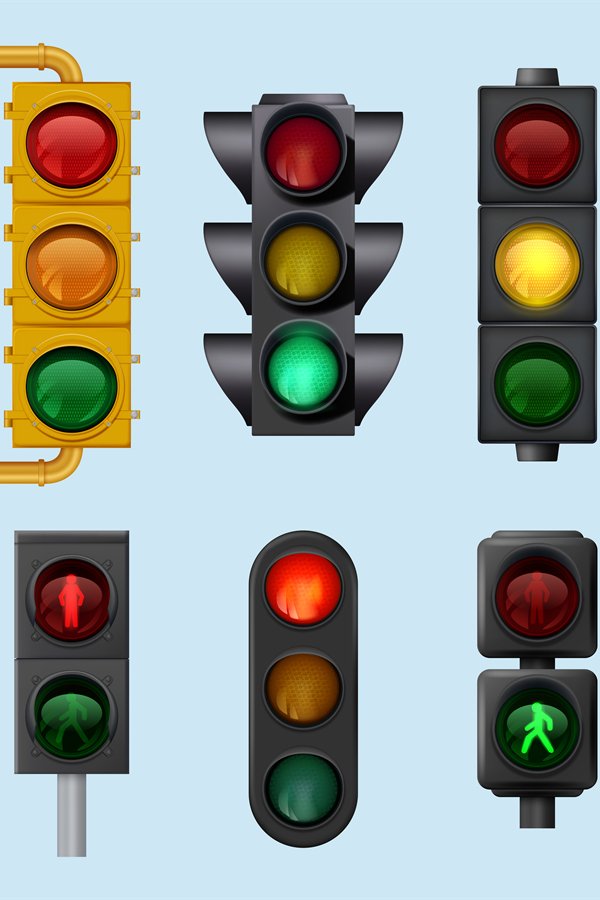 Urban traffic lights. Signs for city vehicles lighting objec