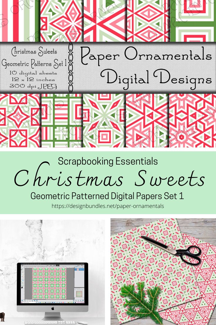 Christmas Digital Paper, Christmas Sweets Geometric Patterns