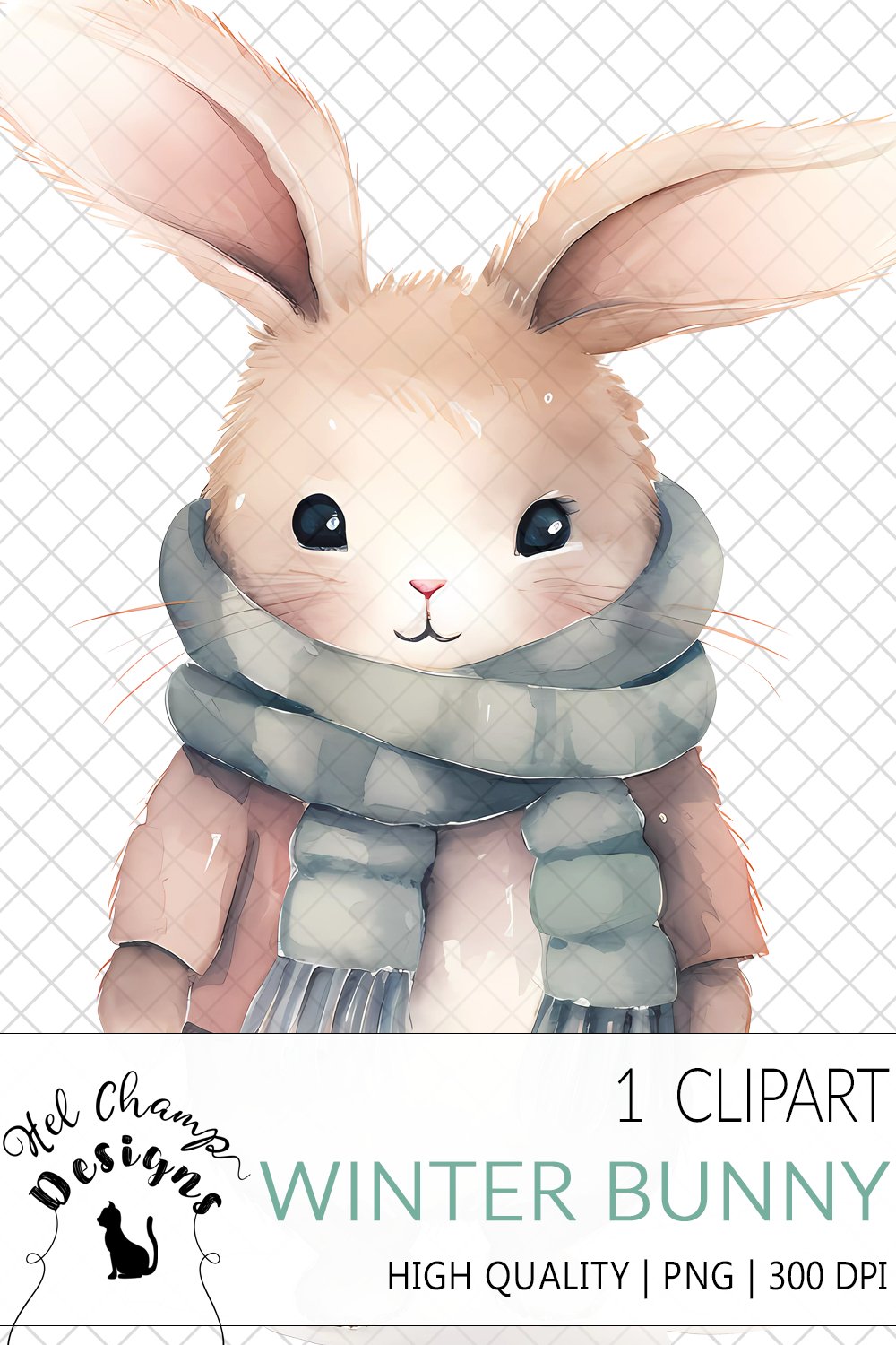 Winter bunny blue scarf transparent clipart