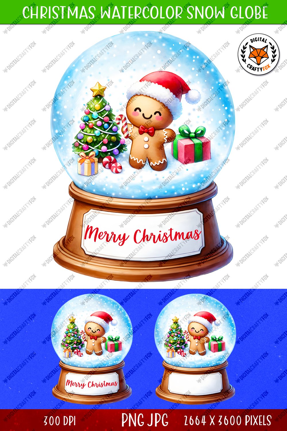 Christmas Gingerbread PNG, Christmas Snow Globe Watercolor