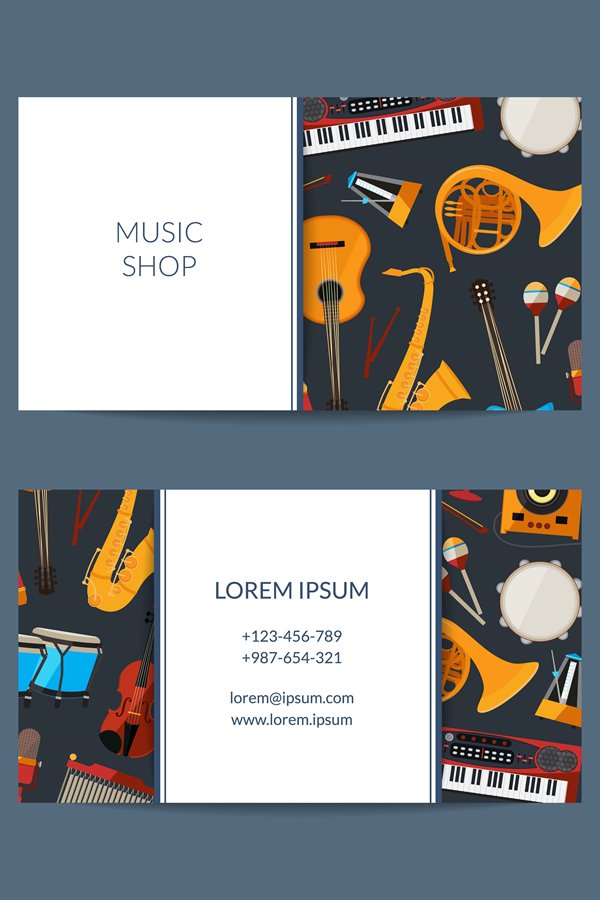 Vector cartoon musical instruments business card (873390)