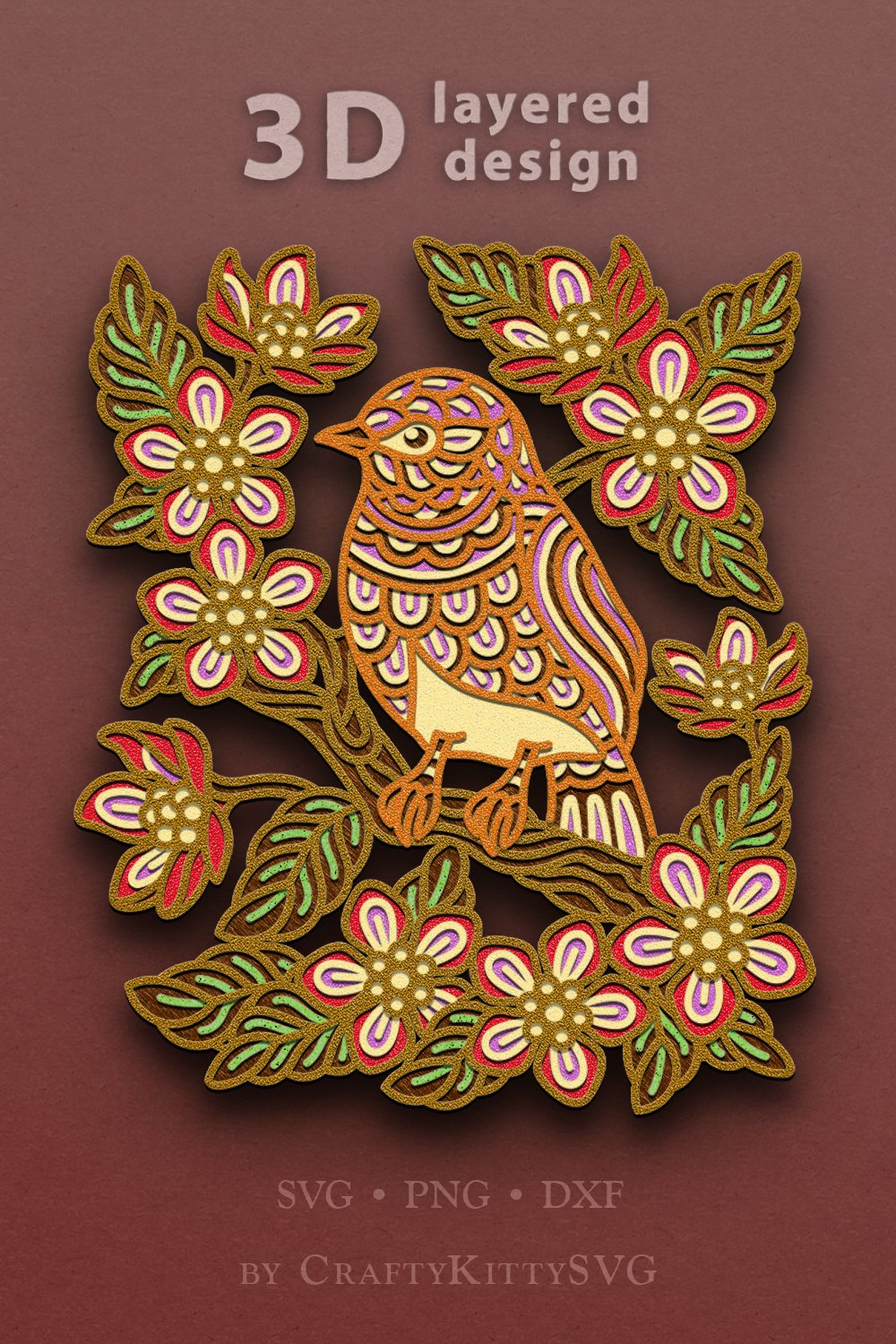 3D Sparrow Bird SVG, 3D Bird Paper Cutting, Spring Flowers